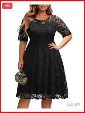 Dresses | Plus Size Lace V Neck Midi Cocktail Dress Fit Flare | Poshmark